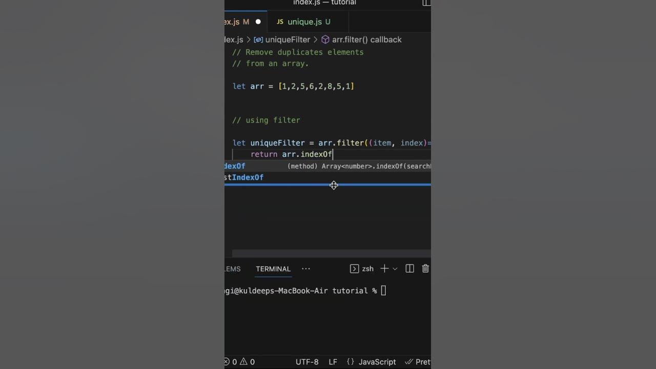 Remove Duplicate Element From An Array Using Filter Codinginterviews Js Javascripttutorial