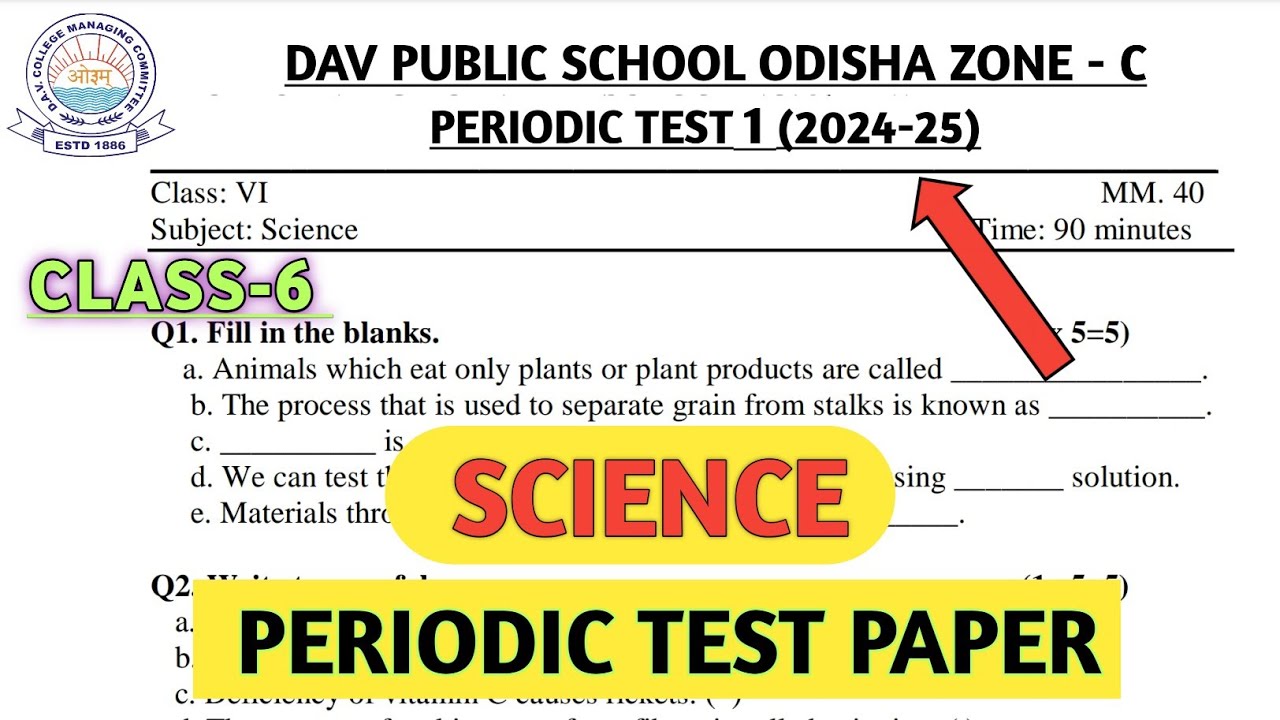 Dav class 6 question paper of science of pt 1 exam | Periodic test 1 ...