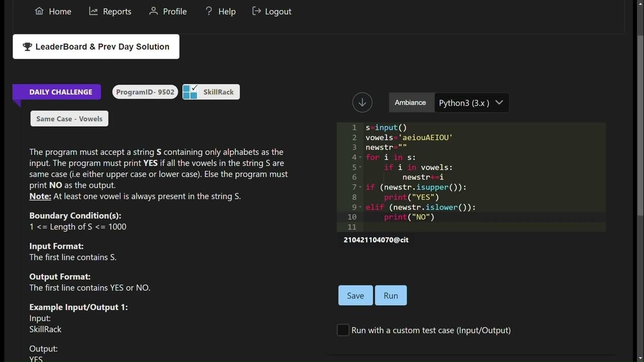SKILLRACK DAILY CHALLENGE TODAY'S 08/11/2023 SOLUTION🔥| EASY & EFFECTIVE | VOWELS CASESENSITIVE ...