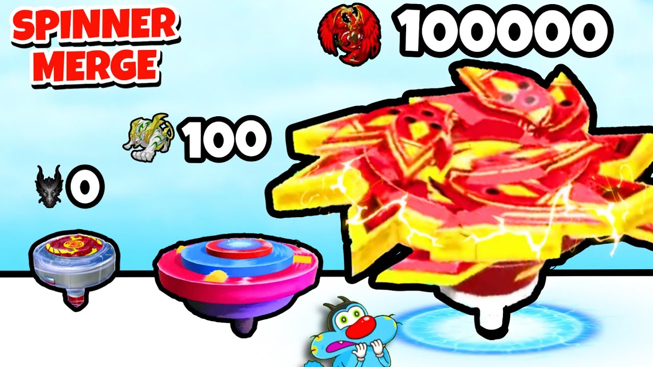 Oggy And Jack Try To Max level Beyblade In Spinner Merge Game | Noob ...