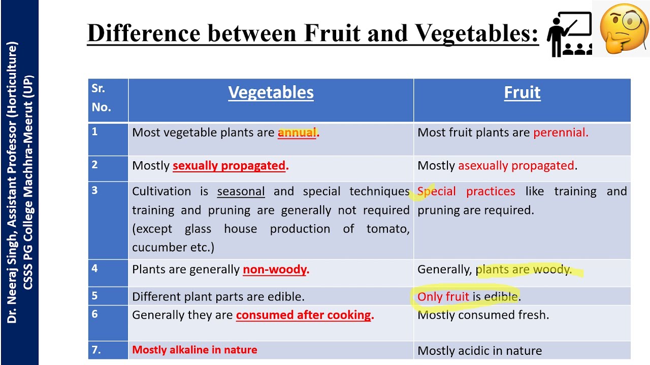 फल और सब्जी में अंतर /Difference between fruit and vegetables - YouTube