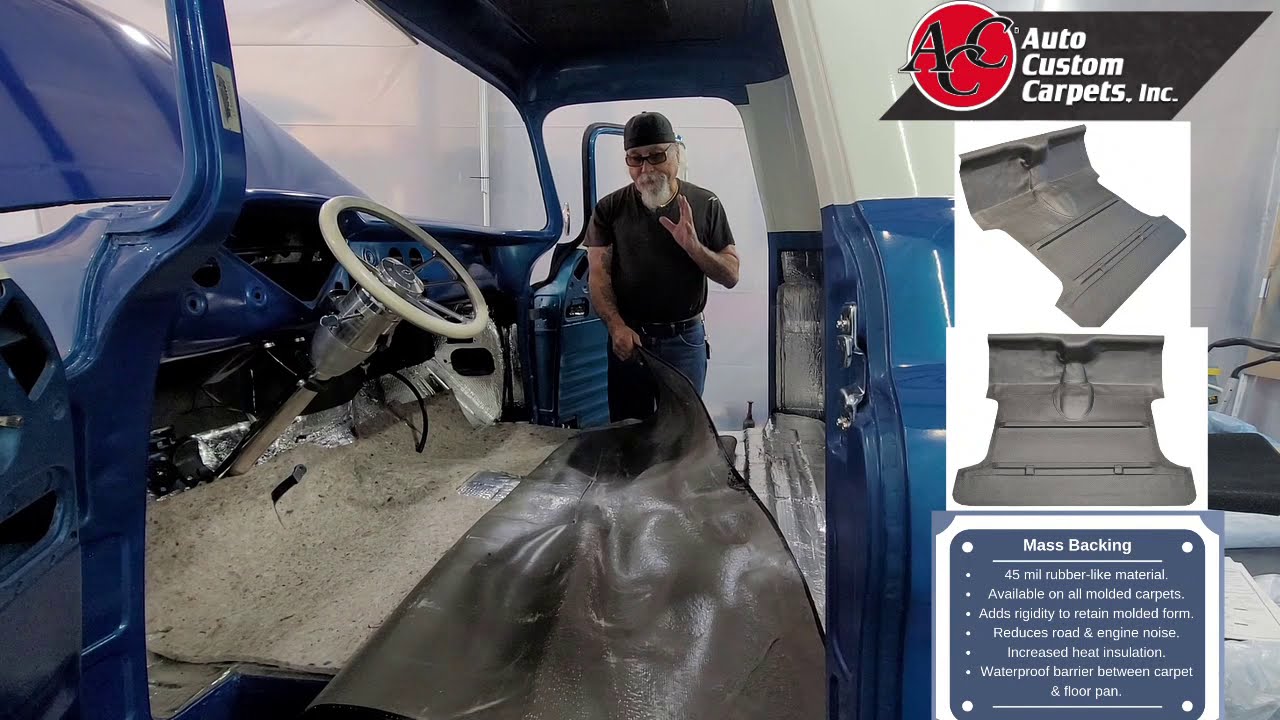 1955 chevy truck, auto custom carpets mass backing (ACC) - YouTube