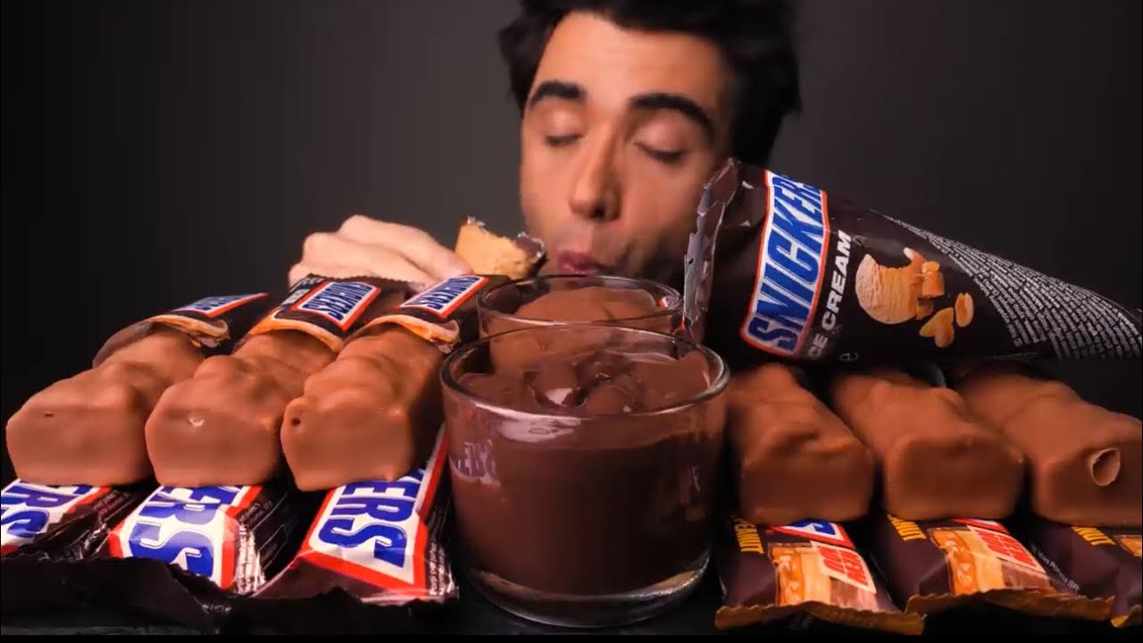McBang ASMR chocolate snickers candy bars pudding Mukbang bites only ...