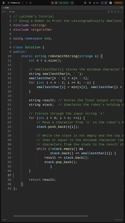 🎀LeetCode 2434🎀 Using a Robot to Print the Lexicographically Smallest String - YouTube