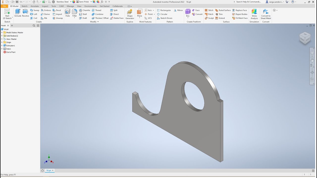 Autodesk Inventor Tutorial Beginners 16 Lemez Modellezés Youtube