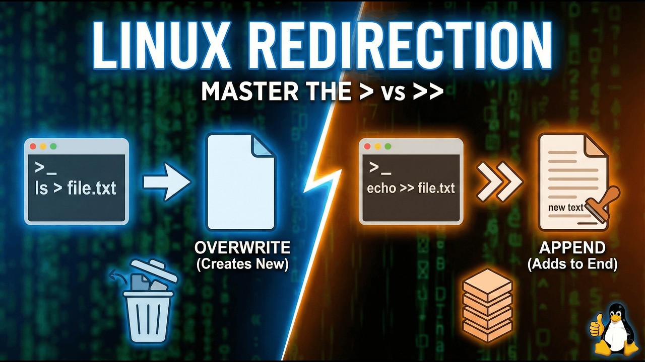 Linux Redirection Explained: Overwrite vs Append - YouTube