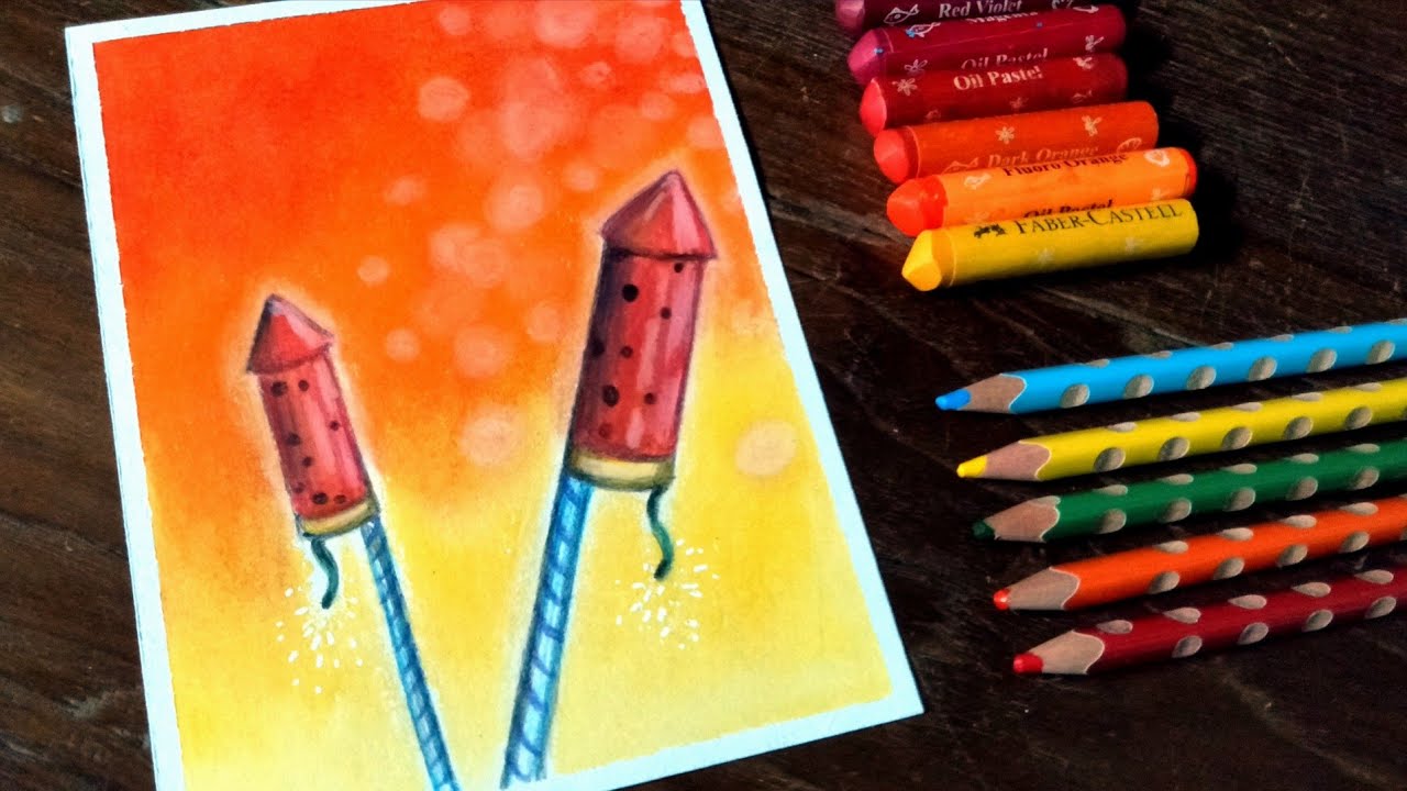Diwali Rocket Crackers Drawing || Oil Pastels And Colour Pencils ...