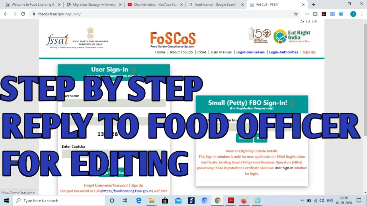 How to reply to Food Officer in FSSAI Licence Foscos New System 2020 ...