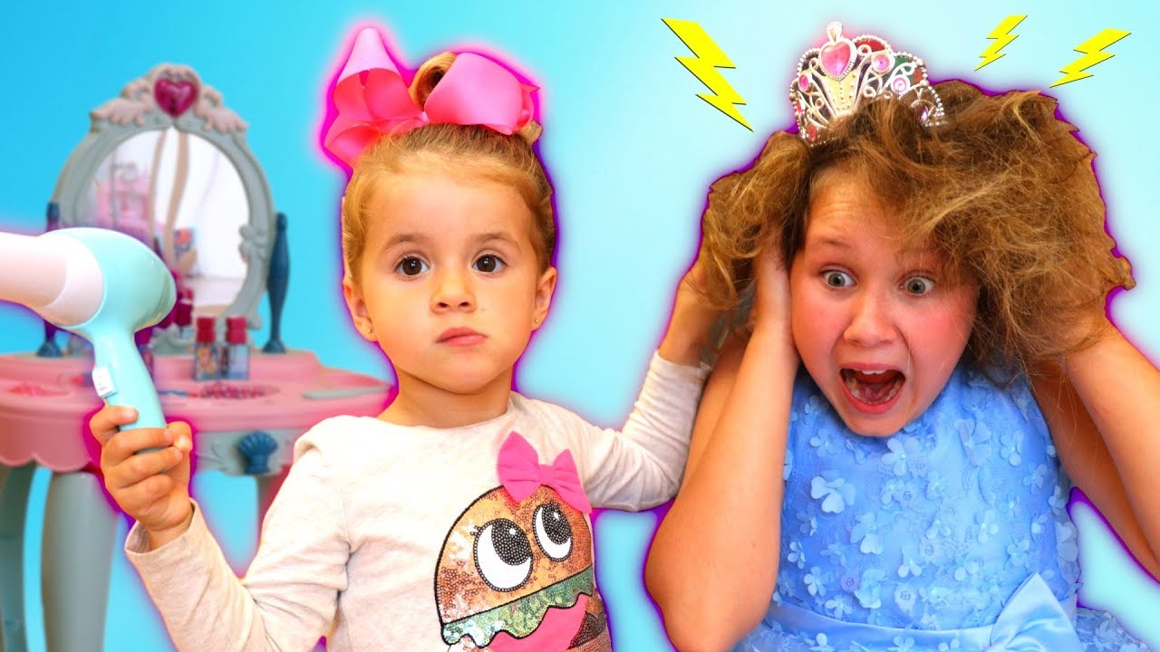 Ruby Pretend Play Make up Toys & Funny Hair-do at Princess Salon - YouTube