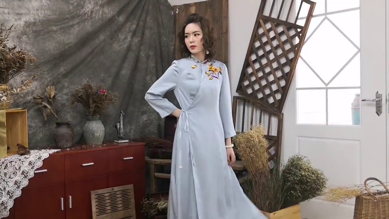 Floral Embroidery Mandarin Collar Chinese Dress Traditional Han Costume ...