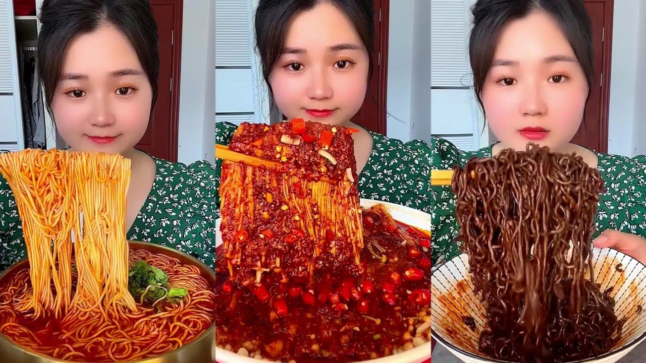 ASMR MUKBANG. This Show Eating Challenge. With Food Enoki Mushroom Spicy Noodles Flavor Spicy ...
