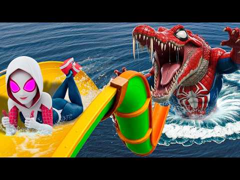 EXTREME 3D Waterslide Test! Monsters Are No Obstacle for Spider-Gwen | GTA 5