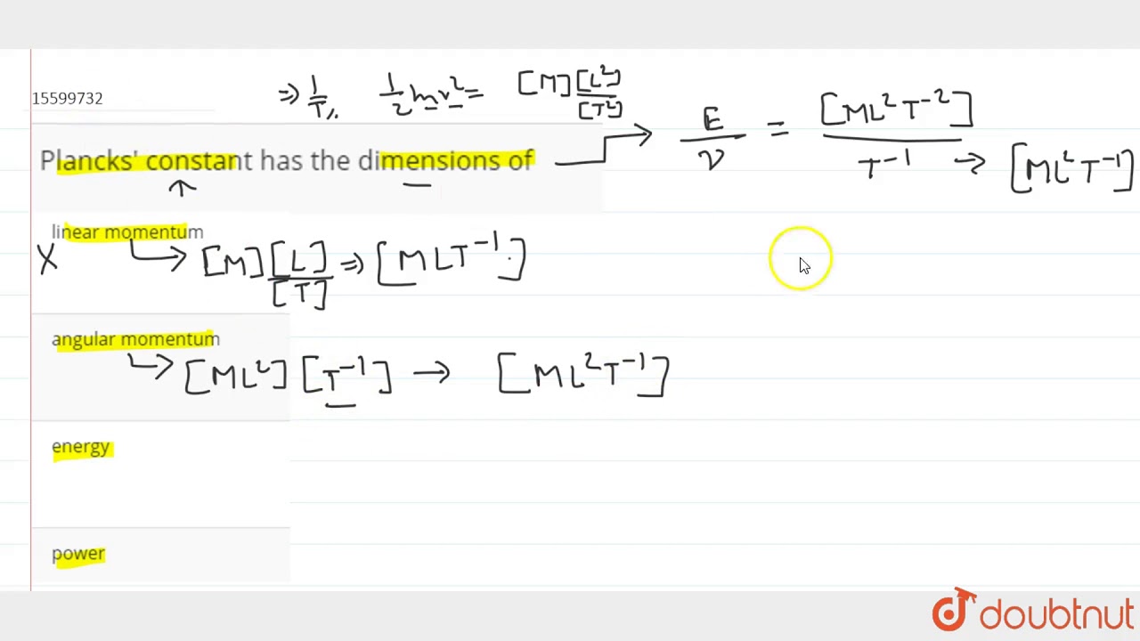 Plancks\' constant has the dimensions of - YouTube