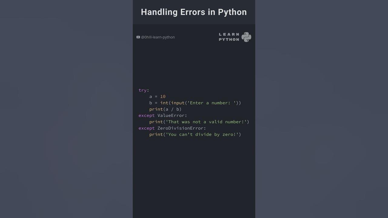 Handling Errors In Python Pythonlearning Programming Coding 4437