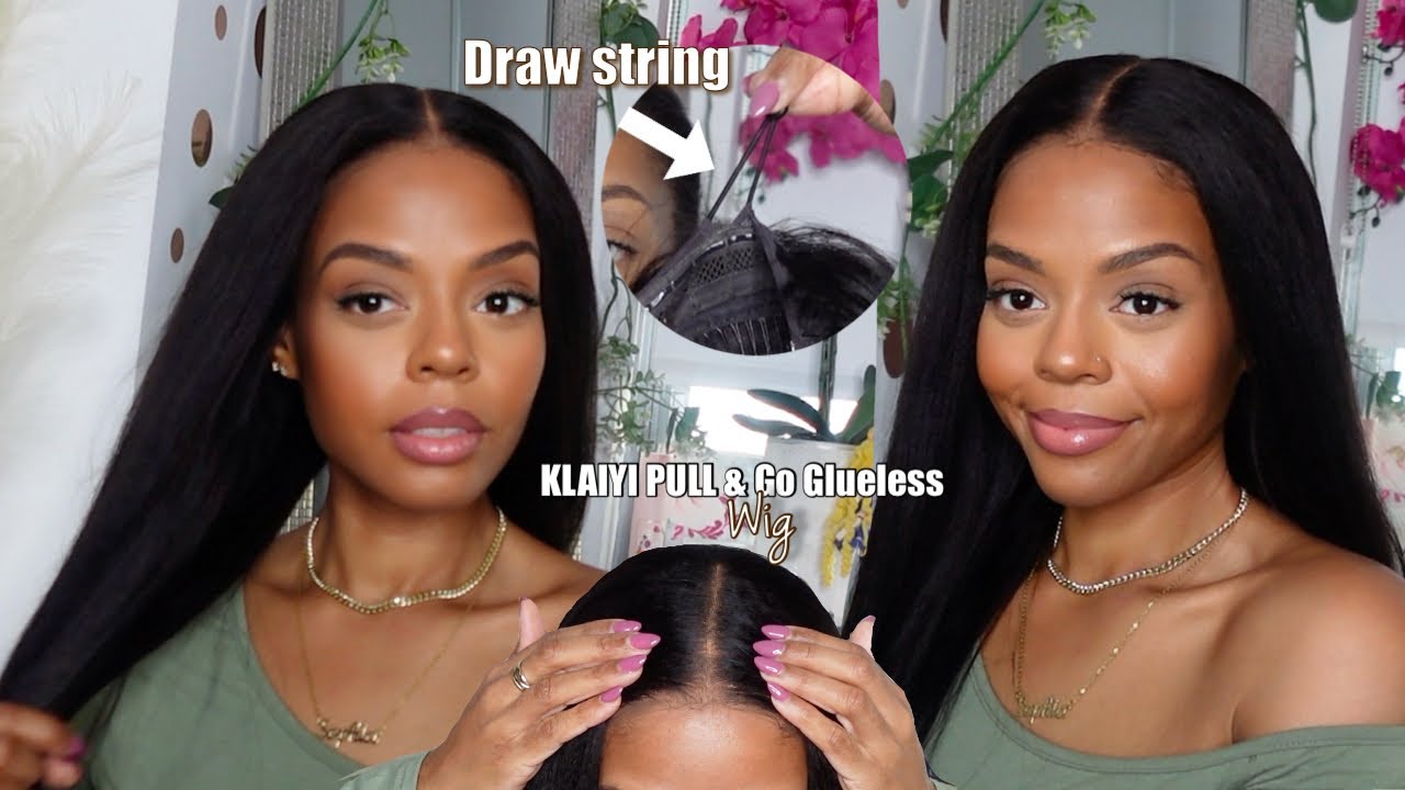 NEW* UPGRADED DRAWSTRING YAKI STRAIGHT GLUELESS WIG INSTALL TUTORIAL ...