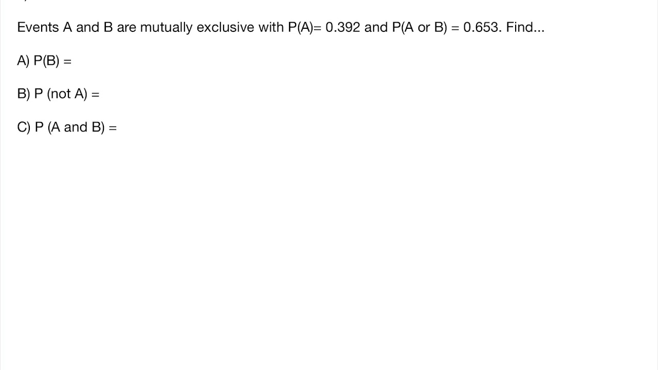 Mutually Exclusive Events/Venn Diagram Example - YouTube