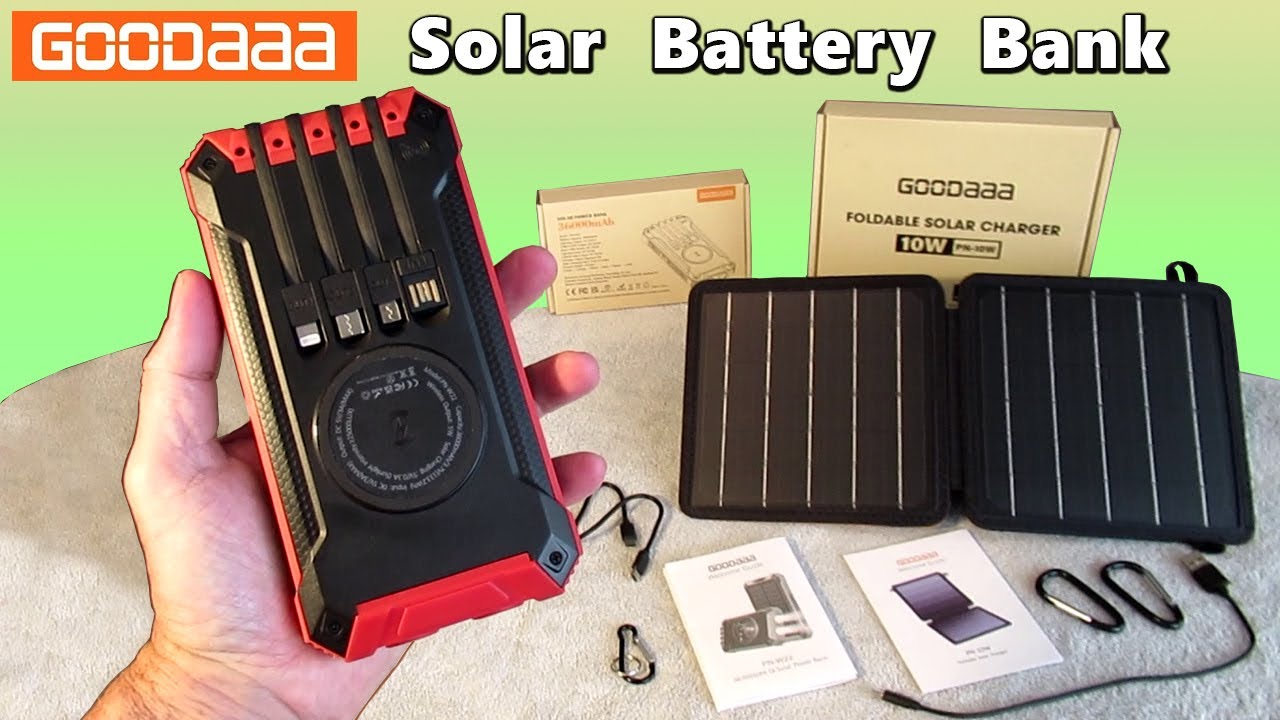 NEW! Battery Bank with Solar Panel from GOODaaa Built in USB Cables ...