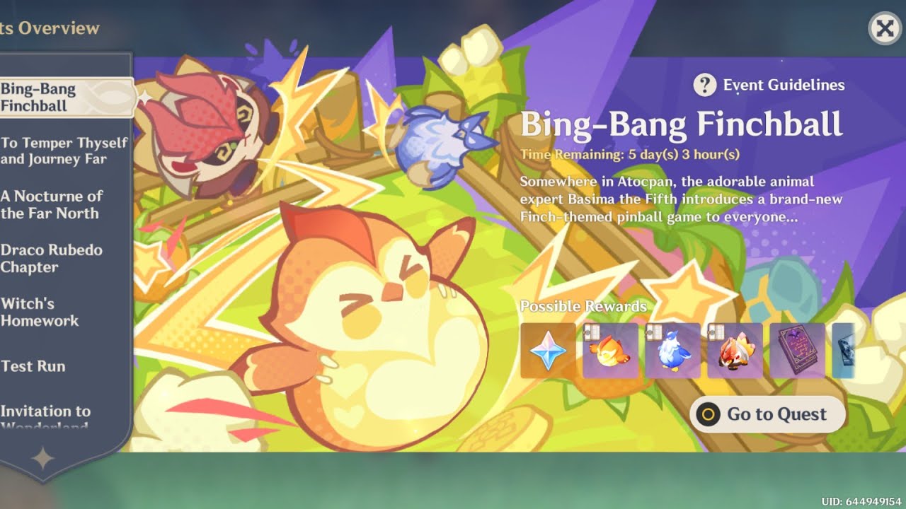 My Genshin Impact Gameplay Big Bang Finch Ball Quest Event Finches are ...