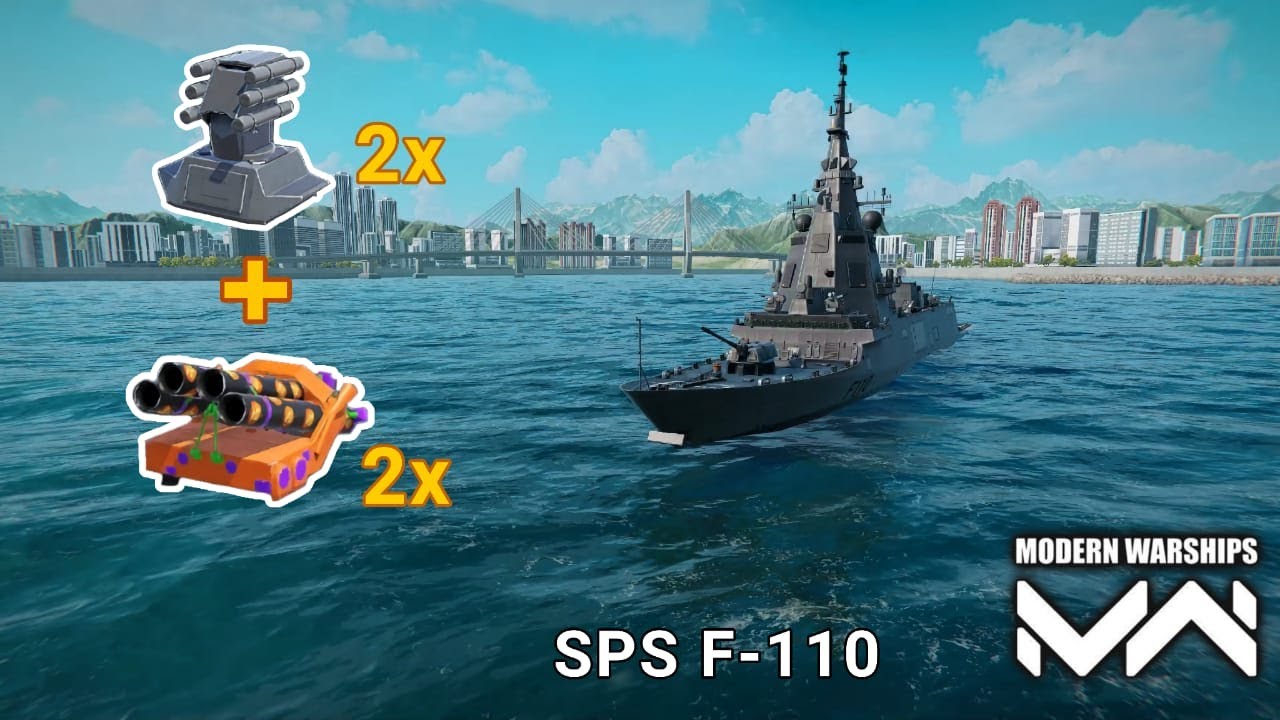 Modern Warship SPS F-110 double launcher attack (ASW Rocket _ Pumkinn ...