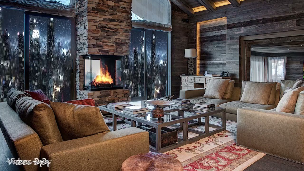 100% no ads Cozy Cabin at Night with Rain Sounds and Crackling ...