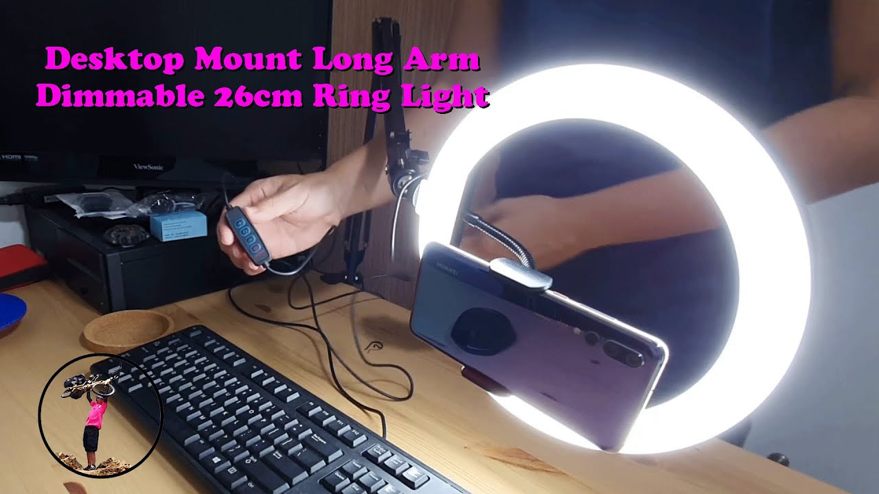 Unboxing and assembling desktop mount long arm dimmable ring light - YouTube