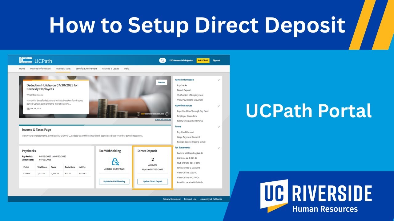 How to Setup Your Direct Deposit in UCPath - YouTube