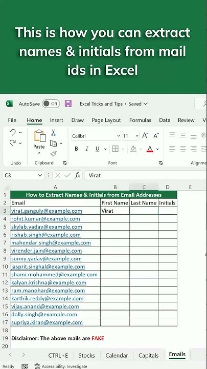 Extract Names & Initials From Email Ids in Excel using this Trick - Shiva Charan #excelshorts ...