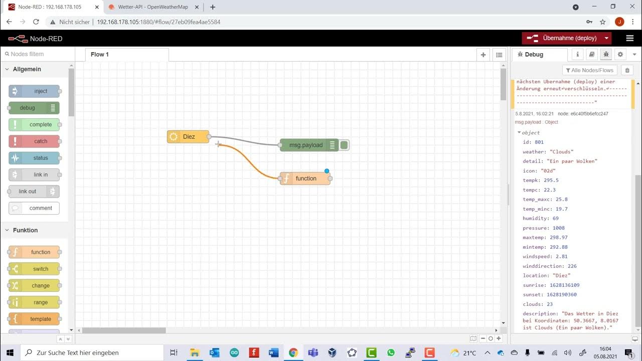 RaspberryPi NodeRed Mit Nodes Arbeiten Teil 1 - YouTube