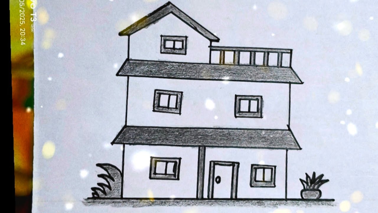Beautiful building house drawing 🏠 Pencil drawing 🎨 veryeasy step by ...