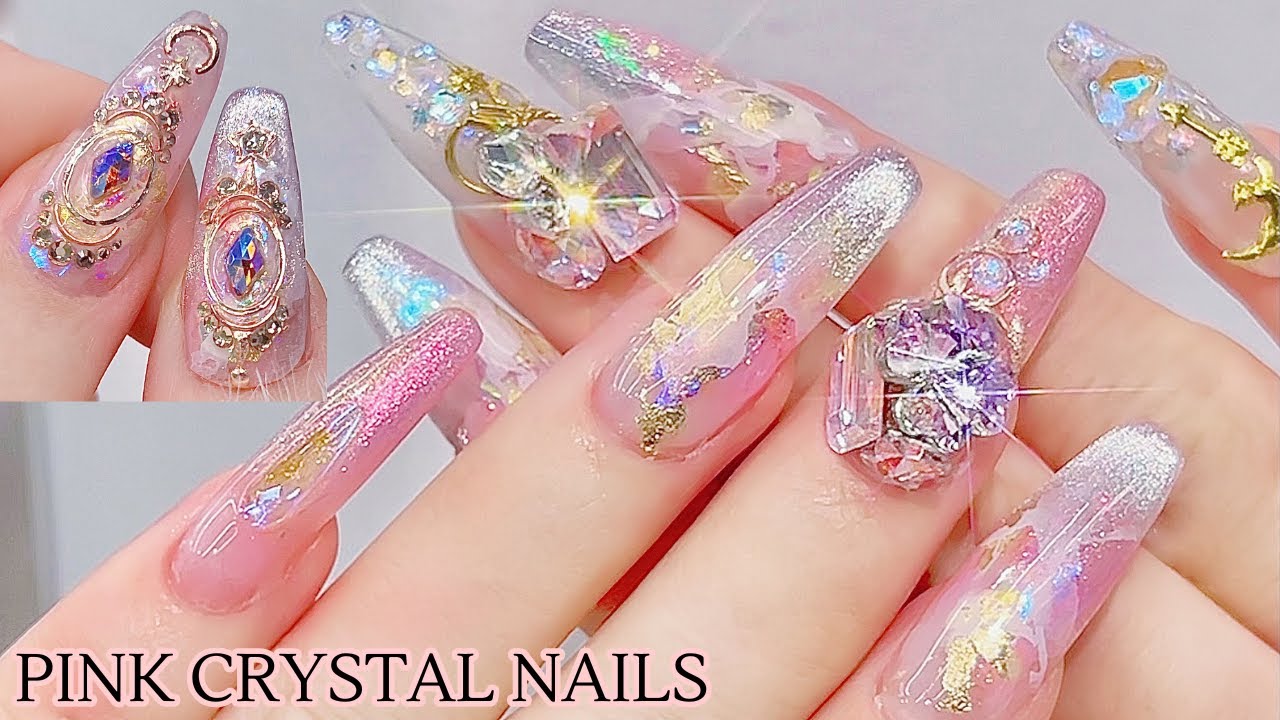 sub)PINK CRYSTAL NAILS|2023 NAIL ART|PRESS ON NAILS|SELF NAILS|WEDDING ...