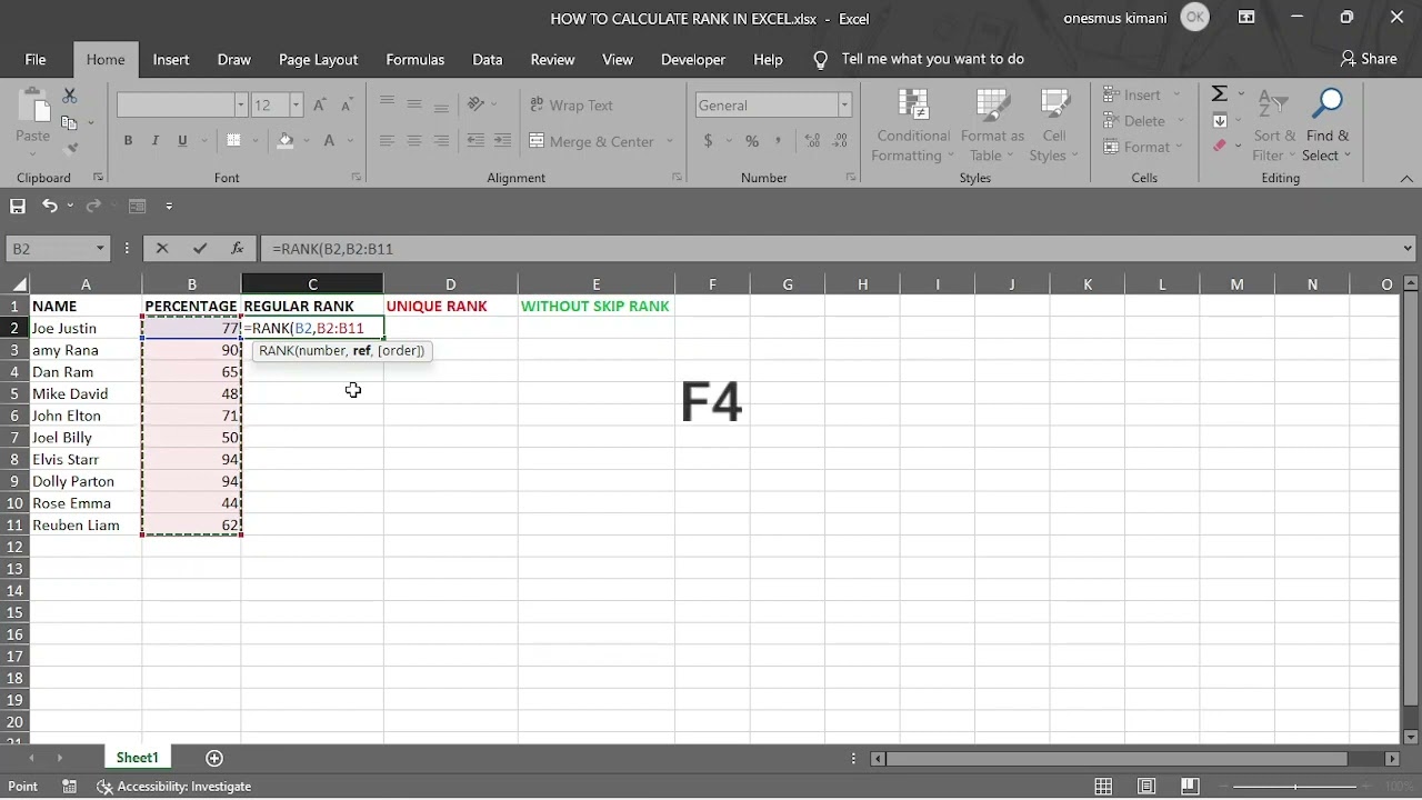 HOW TO RANK IN EXCEL REGULAR RANK METHOD YouTube HOW TO RANK IN EXCEL REGULAR RANK METHOD YouTube
