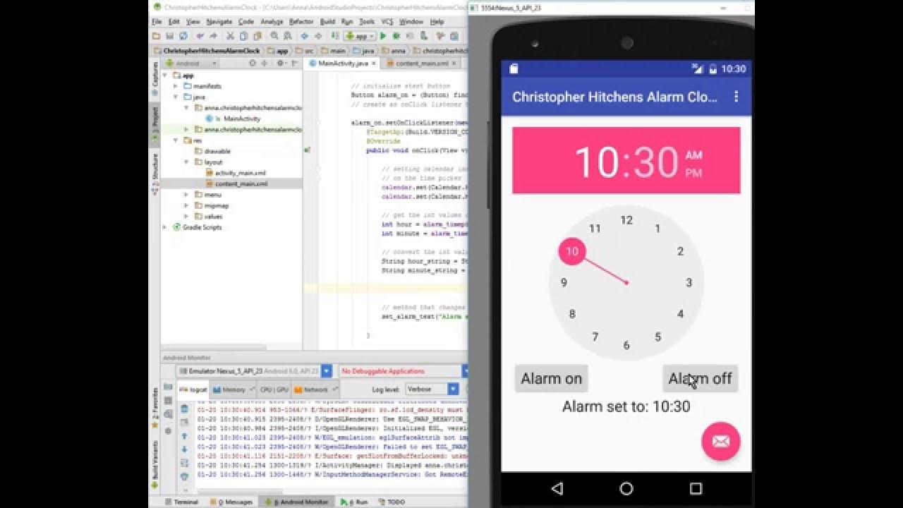 Android alarm clock tutorial: part 3, onClickListener - YouTube