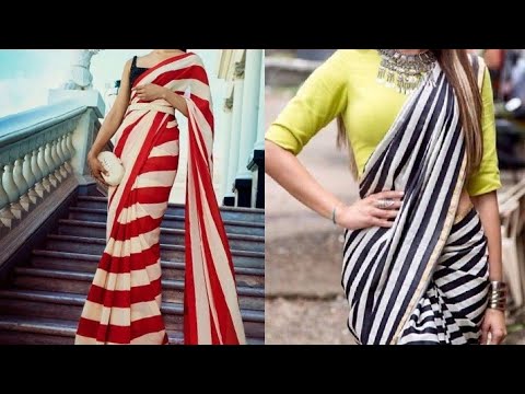 Striped saree designs/trendy sarees collection/stylish sarees designs for girls