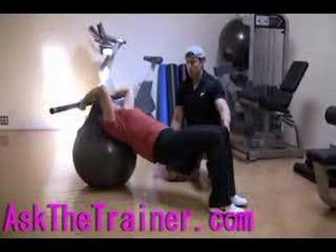 Supine Stability Ball Hip Extenstion w/ Triceps French Press - YouTube