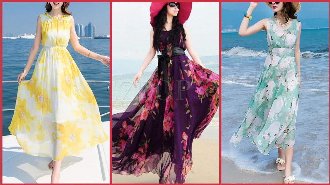 Exclusive Designer Printed Chiffon High Waist Long Maxi Dress Design ...