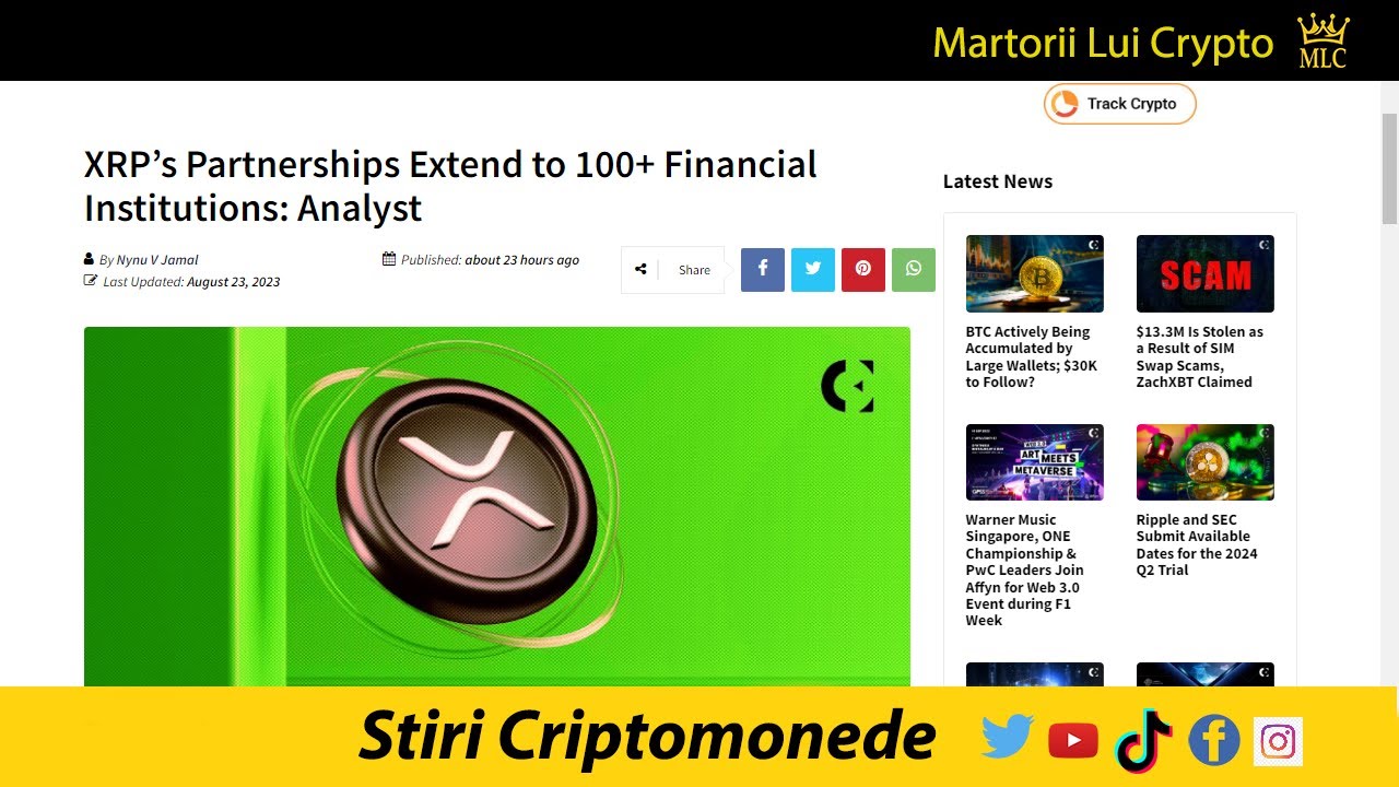 Stiri Crypto: XRP si 100 Institutii Financiare, Cardul Binance Inchis ...