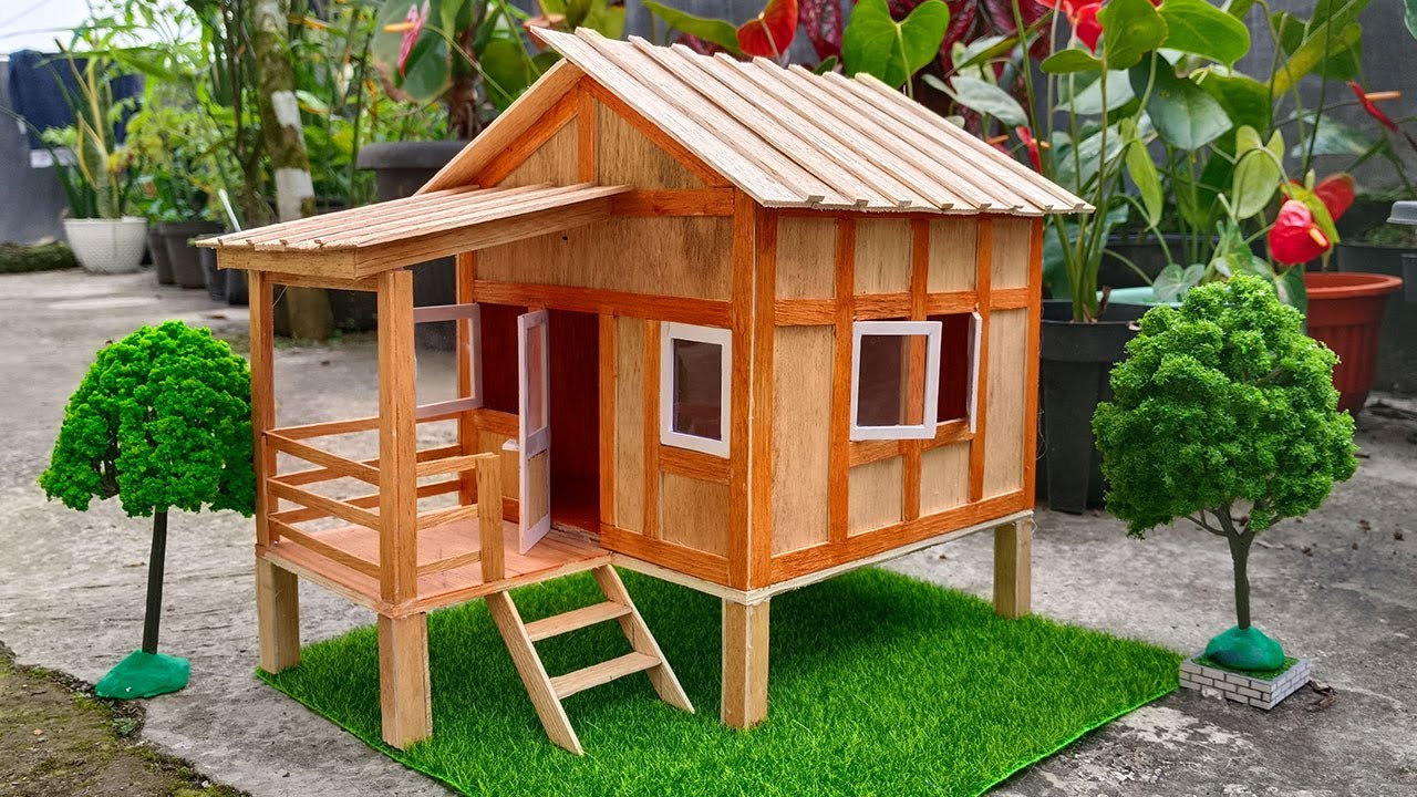 DIY Membangun Miniatur Rumah Sederhana dengan kayu Bekas || MINIATUR ...