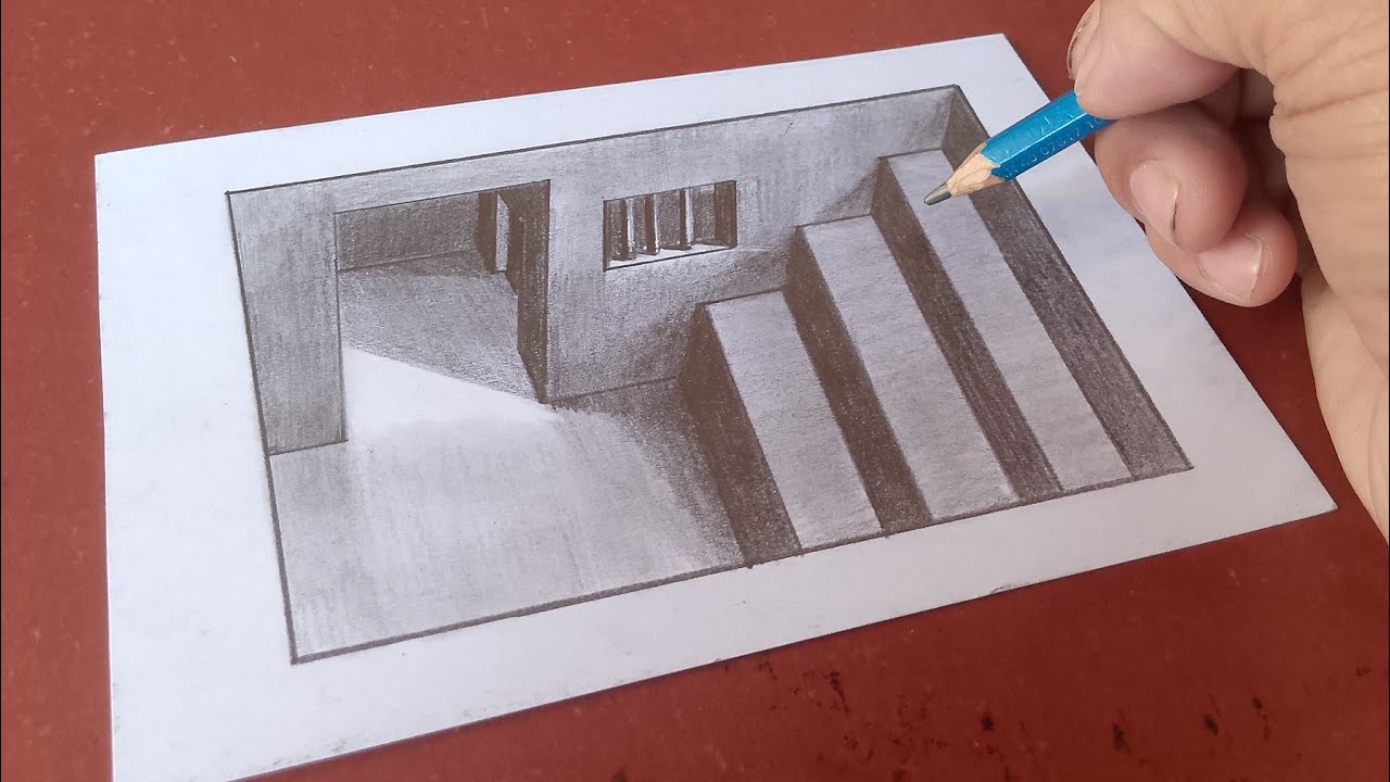 How to draw stair going down to basement 3D drawing on paper - YouTube