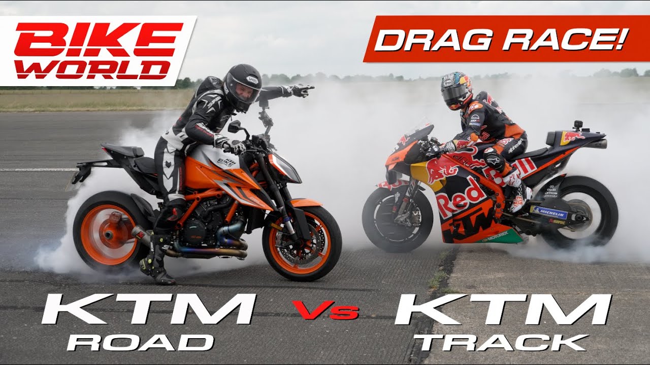 Carwow Drag Race | KTM MotoGP bike vs KTM Super Duke R Evo vs Porsche ...