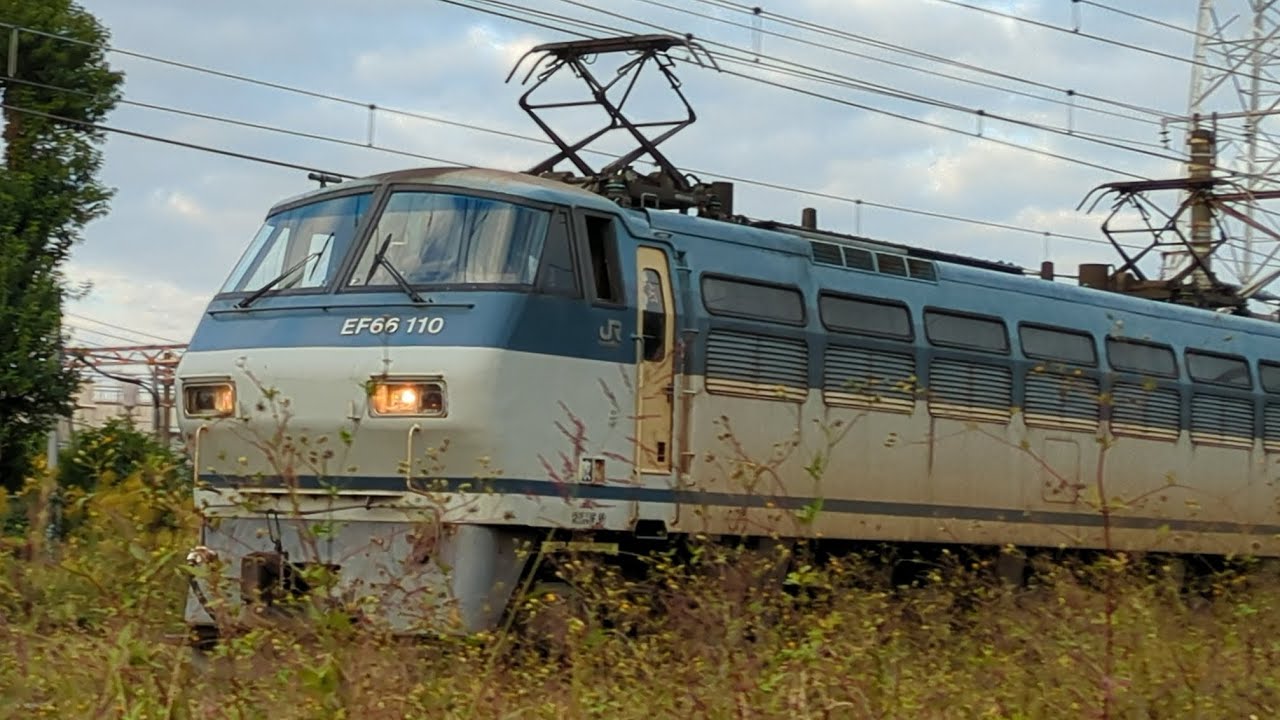 【豪快なジョイント音！】JR貨物 EF66 110号機+コキ23B 吹A6仕業[66レ] 東京タ行 八丁畷〜川崎新町間通過！[2023.10.31(火)] - YouTube