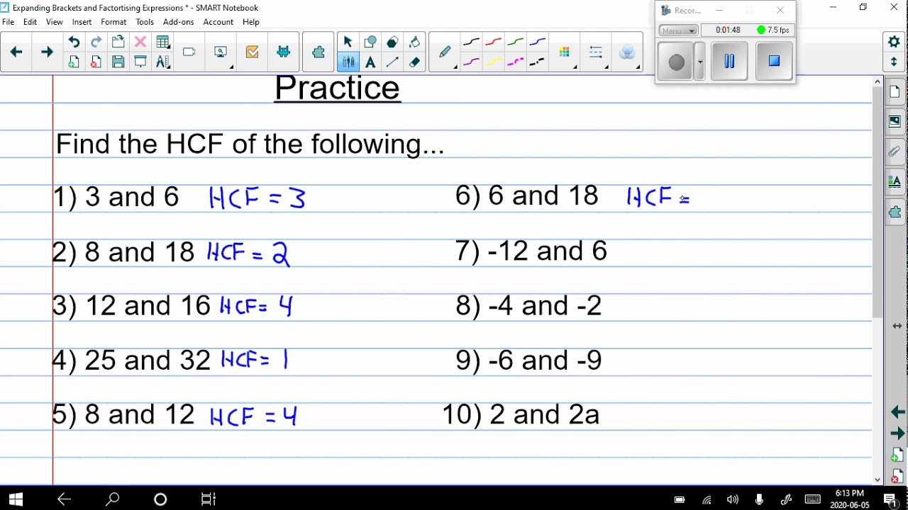 034 Factorising Single Brackets HCF Practice Questions - YouTube