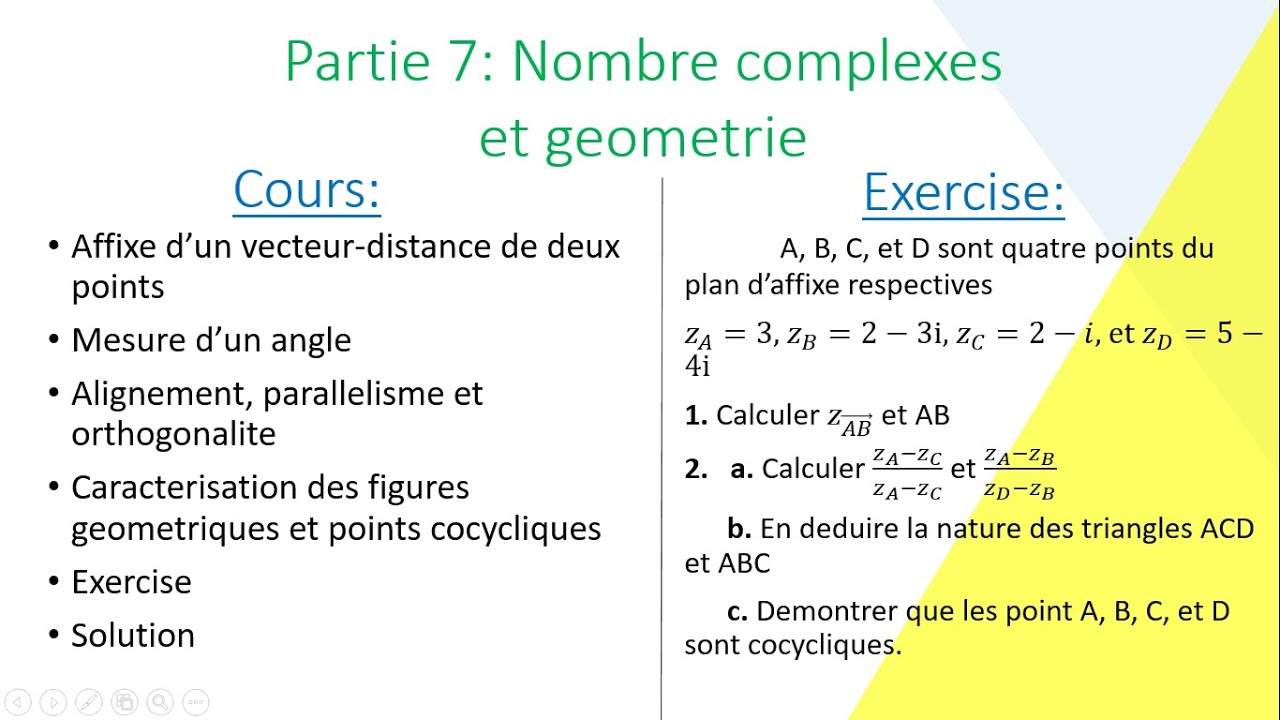 Nombres complexes et Géométrie pour les élèves de #terminale - YouTube