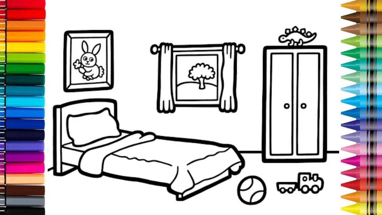 Bedroom Drawing for kids | easy drawing & coloring - YouTube