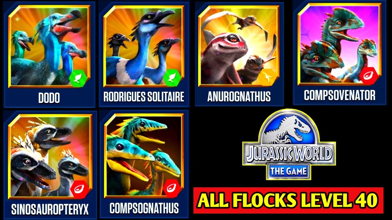 ALL FLOCKS DINOS MAX LEVEL 40 BATTLE | JURASSIC WORLD THE GAME - YouTube