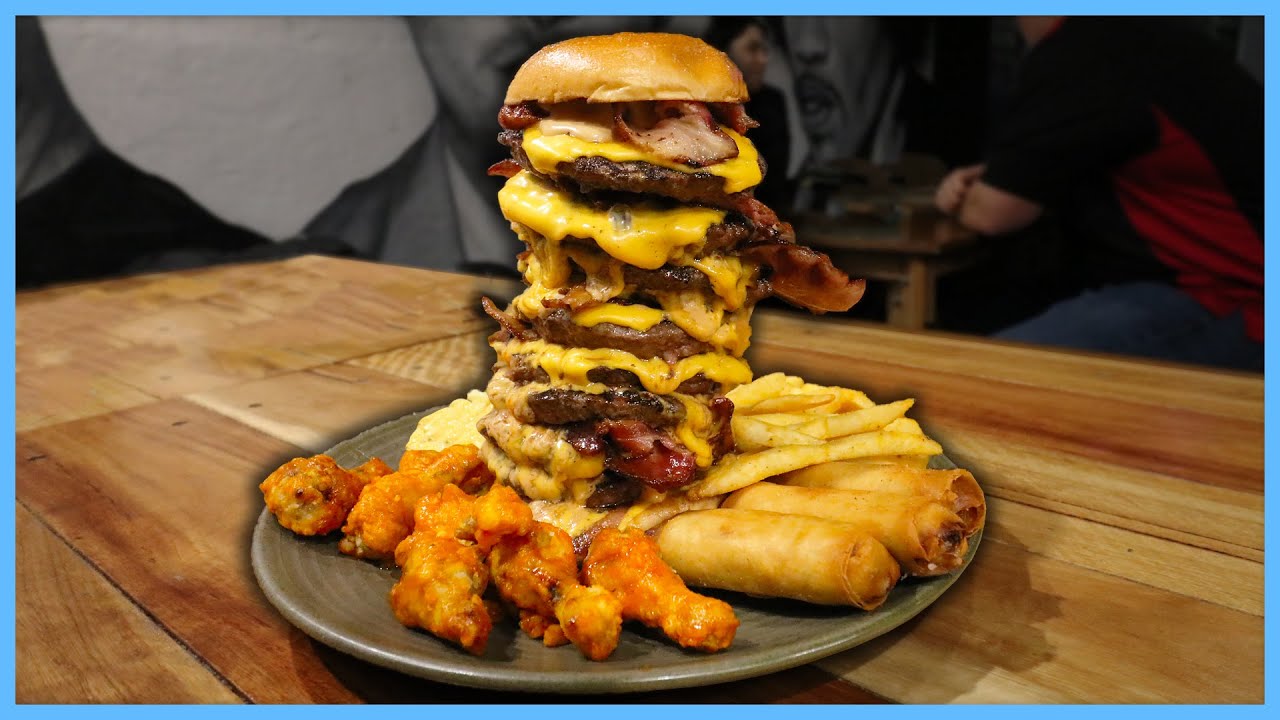 TAKING ON THE 10 PATTY @RandySantel BACON CHEESEBURGER CHALLENGE! - YouTube