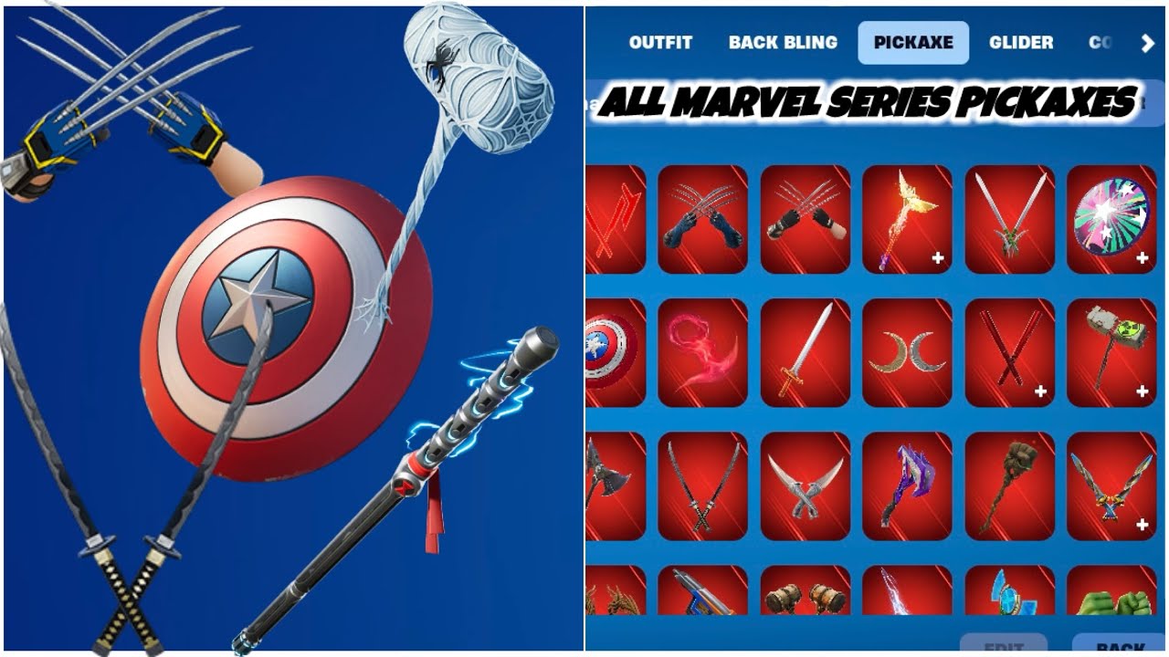 Every Marvel Series Pickaxes in Fortnite 2024 - YouTube