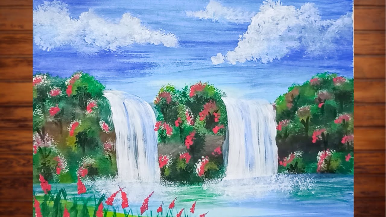 Beautiful Waterfall drawing | How to draw waterfall drawing | By Little ...