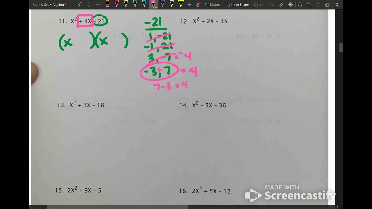Algebra 1 Math U See Lesson 23: Factoring Trinomials with Negative ...