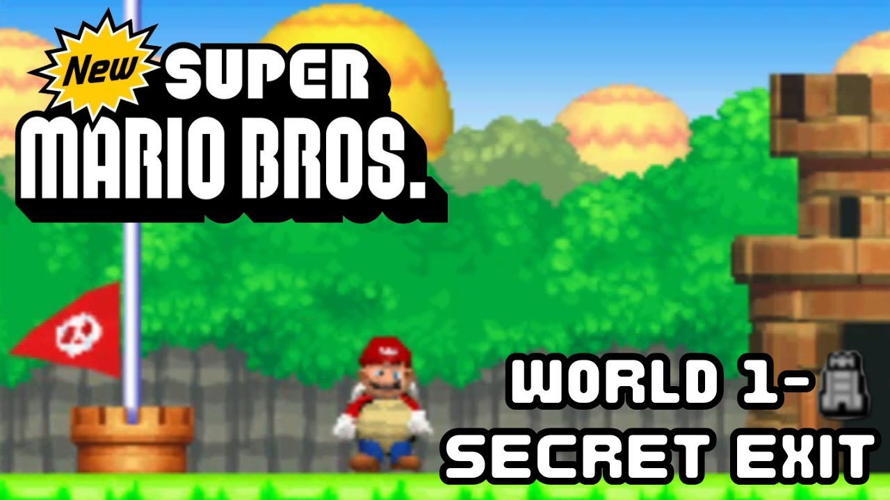 Let's Play New Super Mario Bros. DS World 1-Tower Secret Exit - YouTube