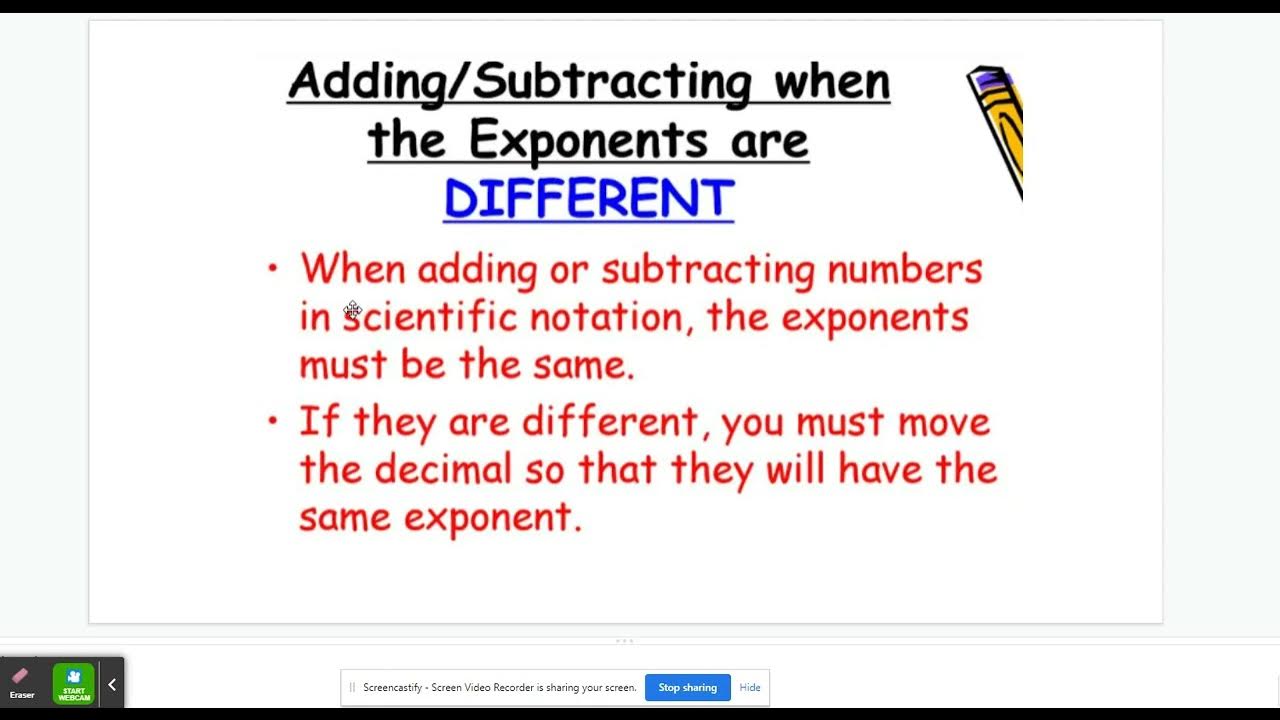Scientific Notation Add Subtract Exponents Same and Different - YouTube